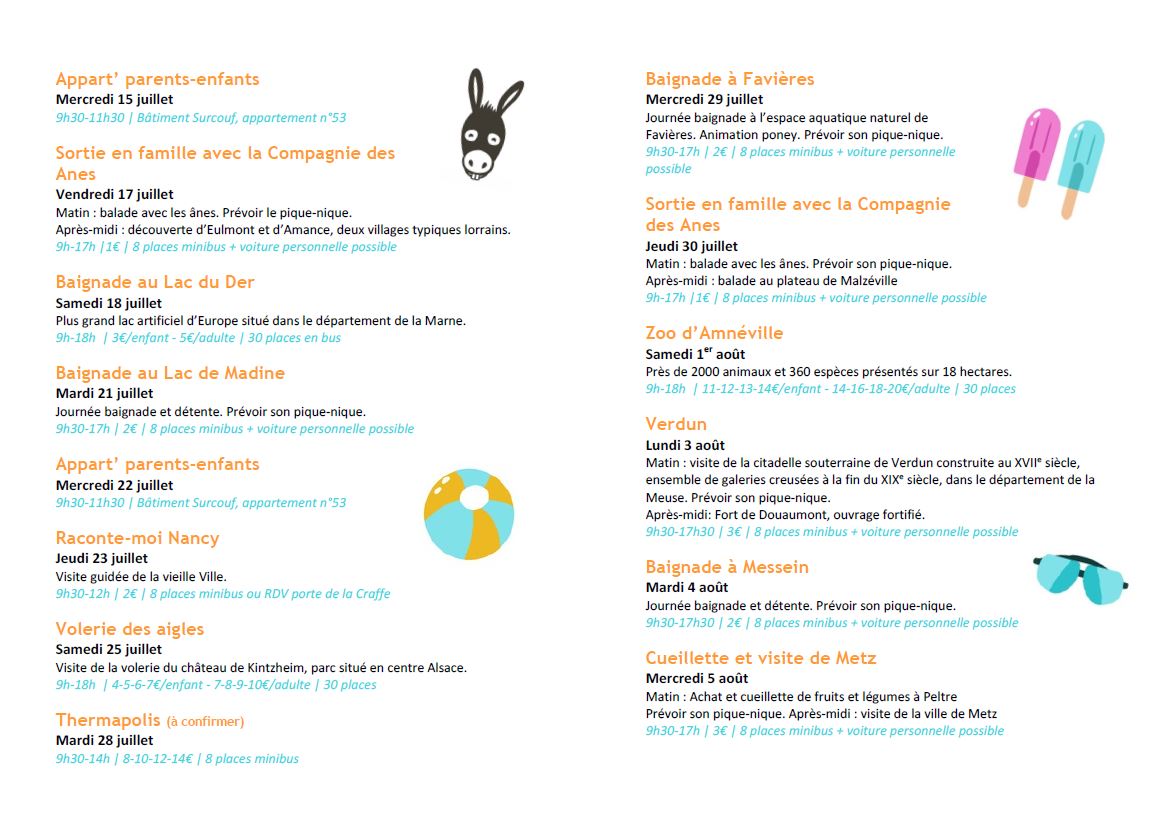 Programme sorties été 2020 – Centre Social Saint-Michel Jéricho