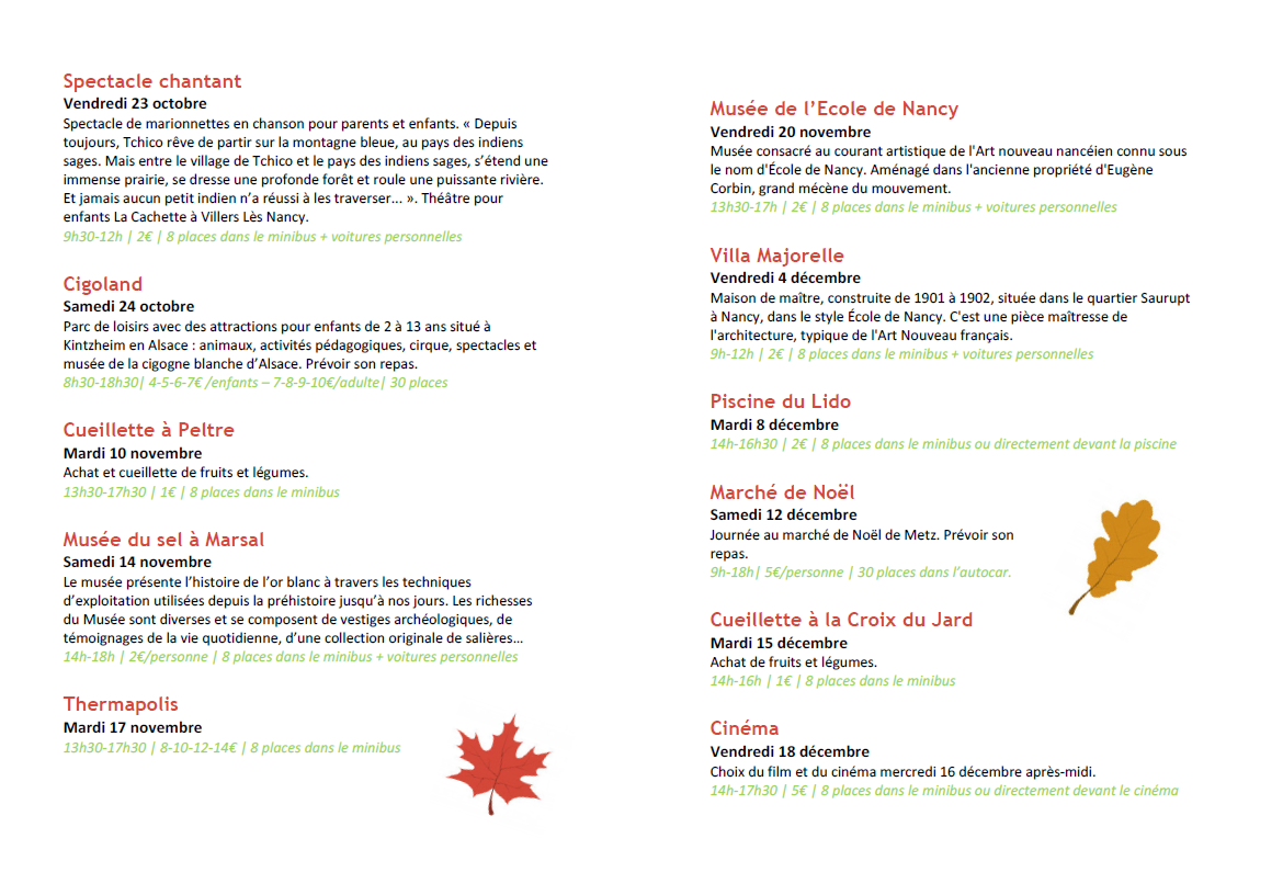 Programme des sorties familles octobre > décembre 2020 – Centre Social ...